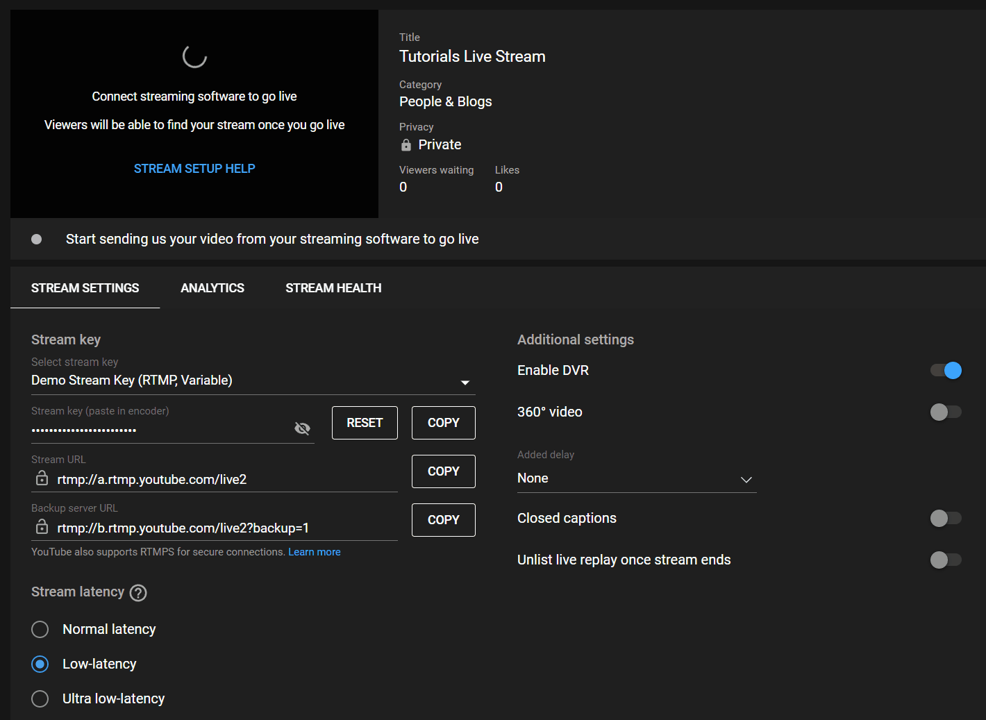 YouTube Live Event Livestream Configuration Guide